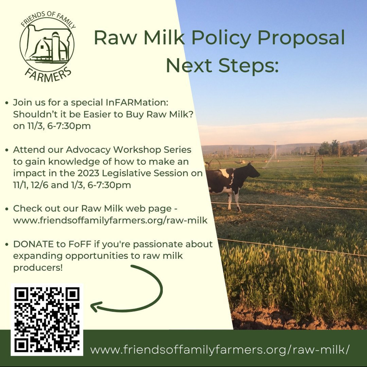 Legalize off-the-farm raw milk sales and delivery in Oregon